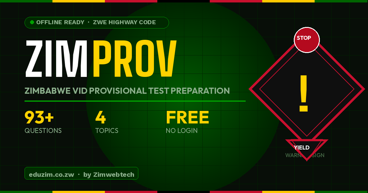 ZimProv | Zimbabwe VID Provisional Driving Test 2026 — Free Practice